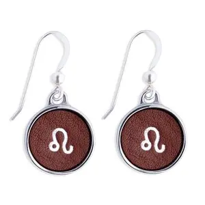 N'DAMUS LONDON Silver / Brown Zodiac Leo Brown Leather Earrings - Silver/brown