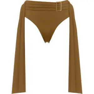 ANTONINIAS Amaze High Waisted Swimwear Bottom With Decorative Belt And Golden Buckle In Golden - Brown