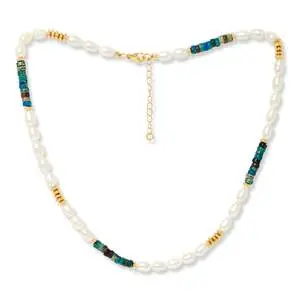 PEARLS OF THE ORIENT ONLINE Cultured Freshwater Pearl Necklace With Blue Jasper And Gold Beads - White/blue