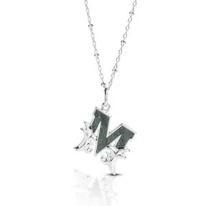 KASUN LONDON Solid M Initial Necklace With Green Marble - Silver