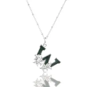 KASUN LONDON Solid W Initial Necklace With Green Marble - Silver