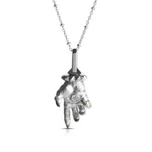 KASUN LONDON Hand Of The Protector Pendant March Aquamarine - Silver
