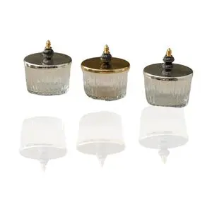 MARLETH Set Of Three Lidded Glass Bowls With Mixed Metal Tops - Silver