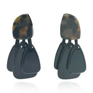 MICHAEL NASH JEWELRY Black / Brown Patrizia Tortoise Resin Top Earrings With Black Resin Drops - Black/brown