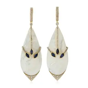 ARTISAN Mother Of Pearl, Blue Sapphire & Diamond Drop Earrings In 18k Yellow - Gold