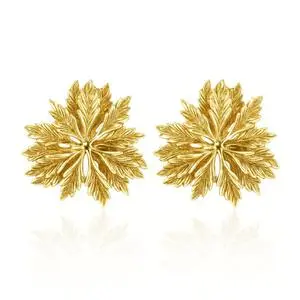 UNALOE Plated Leaf Floral Stud Earrings – Botanical Statet Design – Handmade Italian Jewelry - Gold