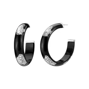 GOLD & HONEY Silver / Black Silver Leaf Hoops In Black - Silver/black