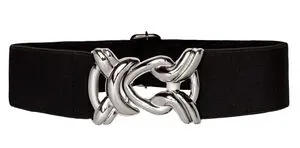 BELTBE Stretch Belt With Silver Metal Knot Buckle - Black