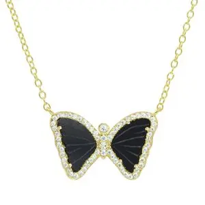 KAMARIA Mini Butterfly Necklace In Black Onyx - Gold