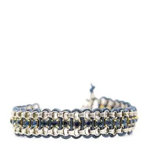 Shar Oke Silver / Blue Antique Silver Chain, Blue Montana Crystals & Blue Leather Bracelet - Silver/blue
