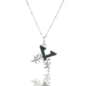 KASUN LONDON Solid X Initial Necklace With Green Marble - Silver