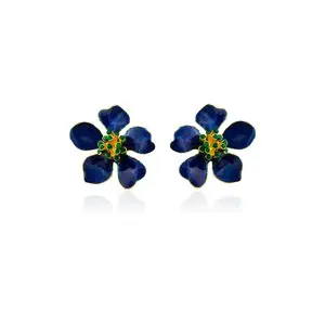MILOU JEWELRY Navy Cherry Blossom Flower Earrings - Blue