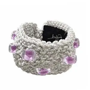 HILO DE MAR Silver / Pink Cute Narrow Bracelet With Pink Crystals - Silver/pink