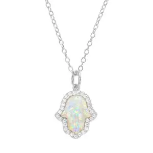 KAMARIA Opal Hamsa Hand Necklace White - Silver