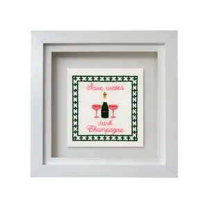LILLY LOVES Save Water Drink Champagne Embroide Artwork Print - Red