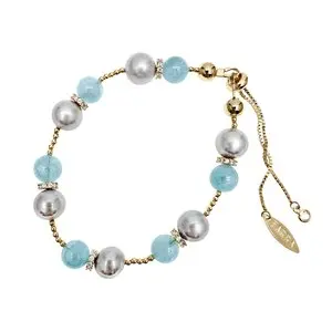 FARRA Aquamarine With Gay Freshwater Pearls Adjustable Bracelet - Blue