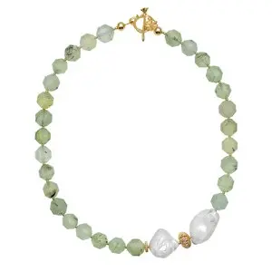 FARRA Natural Olivine With Baroque Pearl Short Necklace - Green