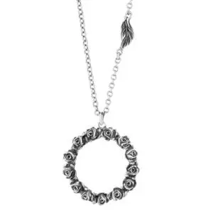 UNALOE Circle Sterling Necklace With Rose Wreath Pendant – Elegant Jewelry - Silver