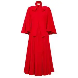 FEMPONIQ Bow Tie Neck Gathe Midi Dress - Red