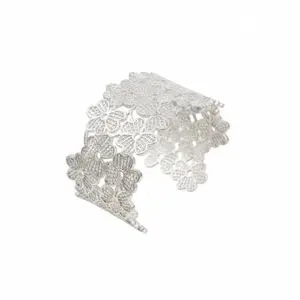 ANGEL BAROCCO Floral Lace Open Cuff Bangle - Silver