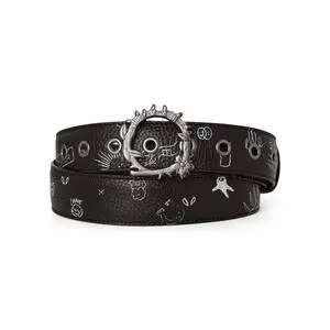 LIMAR Printed Leather Belt With Statet Silver Buckle - Black