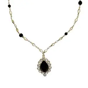 FARRA Obsidian Gemstone Pendant Chain Necklace - Black
