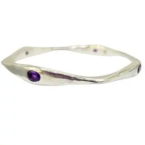 AMY DELSON JEWELRY Purple / Silver Brooke Purple Amethyst Four Stone Sterling Silver Bangle Bracelet - Purple/silver