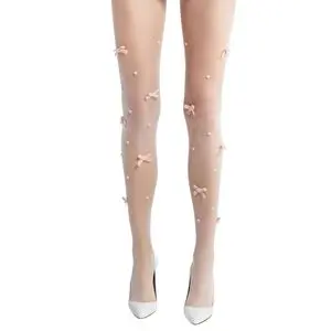 HIGH HEEL JUNGLE BY KATHRYN EISMAN Velvet Bow Pearl Tight - Pink