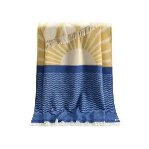 J.J.Textile Blue / White Sunlight Wool Throw - Blue/white