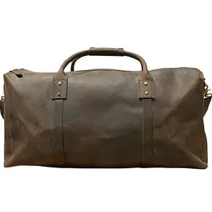 TOURI Genuine Leather Holdall Luggage Bag Worn S - Brown