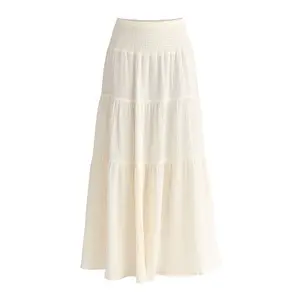 PAISIE Shirred Waist Tiered Maxi Skirt - White