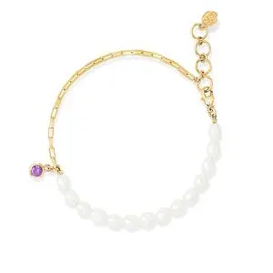 DOWER & HALL Luna Pearl™ & Amethyst Charm Bracelet In Vermeil - Gold