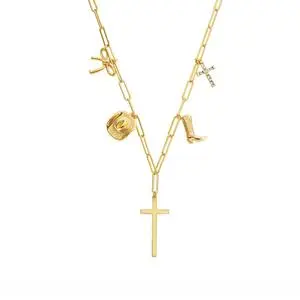 LA KAISER The Laura Cross Charm Necklace - Gold