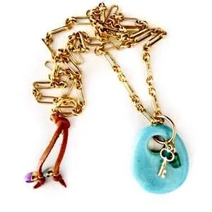 Persia Donà Jewelry Turquoise Stone X Key Necklace - Gold