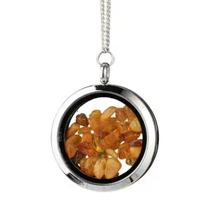 MY LITTLE NATURE Silver / Orange Designer Jewelry Necklace With Natural Amber Stones November Birthstone - Silver/orange