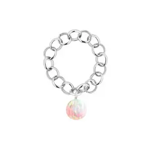 ORA PEARLS Aelia Sun Opal Chain Ring Silver - Gray