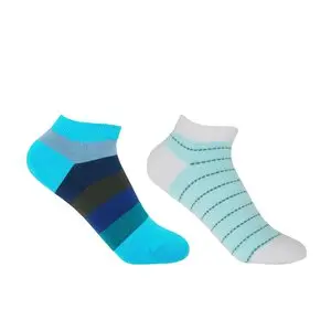 PEPER HAROW - MADE IN ENGLAND Block Stripe Aqua & Dash Mint Trainer Socks Bundle - Blue