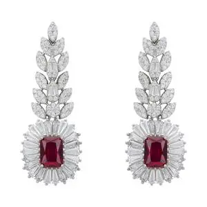 LATELITA Silver / White / Red Countess Gemstone Drop Earrings Ruby Silver - Silver/white/red