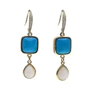 FARRA Turquoise With Teardrop Moonstone Dangle Comfortable Earrings - Blue