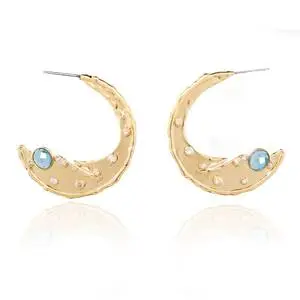 RARE MATTERS JEWELRY Timeless Organic Crescent Earrings - Blue