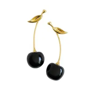 POPORCELAIN Black / Gold Porcelain Black Cherry Earrings - Black/gold