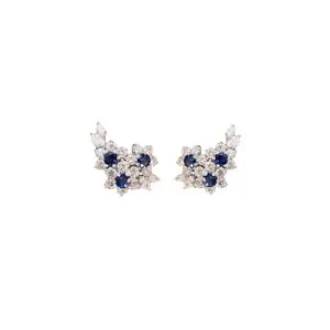 CHANEL JOAN ELKAYAM Silver / Blue Crystal Silver Floral Earrings - Silver/blue