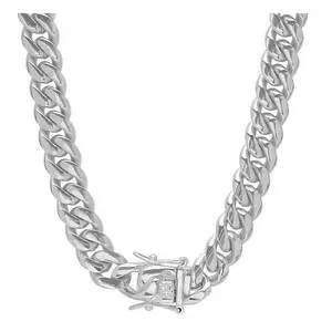 STEELTIME Stainless Steel 12mm Miami Cuban Necklace Chain With Box Clasp 30 Inch - Silver