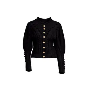 TANTRA SPAIN SL Crochet Knit Jacket With Pom-pom And Flower Details - Black