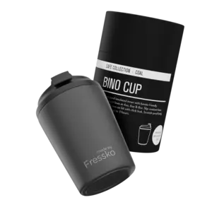 Fressko Bino 8oz / 227ml Reusable Coffee Cup, Stainless Steel Coal - Black