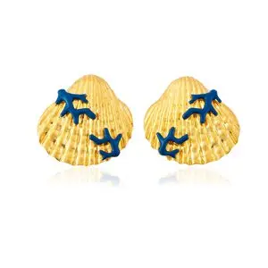 MILOU JEWELRY Seashell Earrings With Navy Coral - Blue