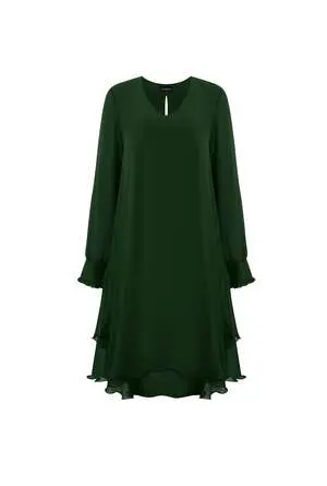 JAMES LAKELAND Long Sleeve Tiered Hem Dress - Green
