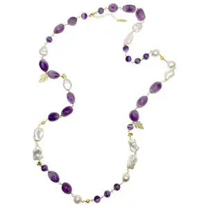 FARRA Amethyst & Freshwater Pearls Multi-way Necklace - White