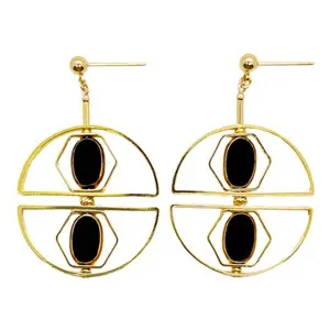 ARACHELI STUDIO Vintage German Glass Beads Art Deco Earrings - Black