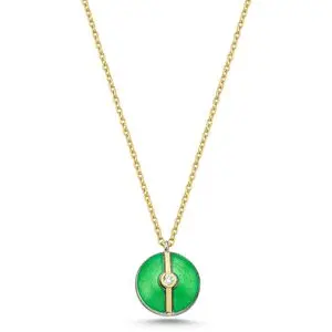 ECCE ARTISAN DIAMONDS Enamelled Mini Diamond Buttons 14k Yellow Solid Gold Necklace - Green